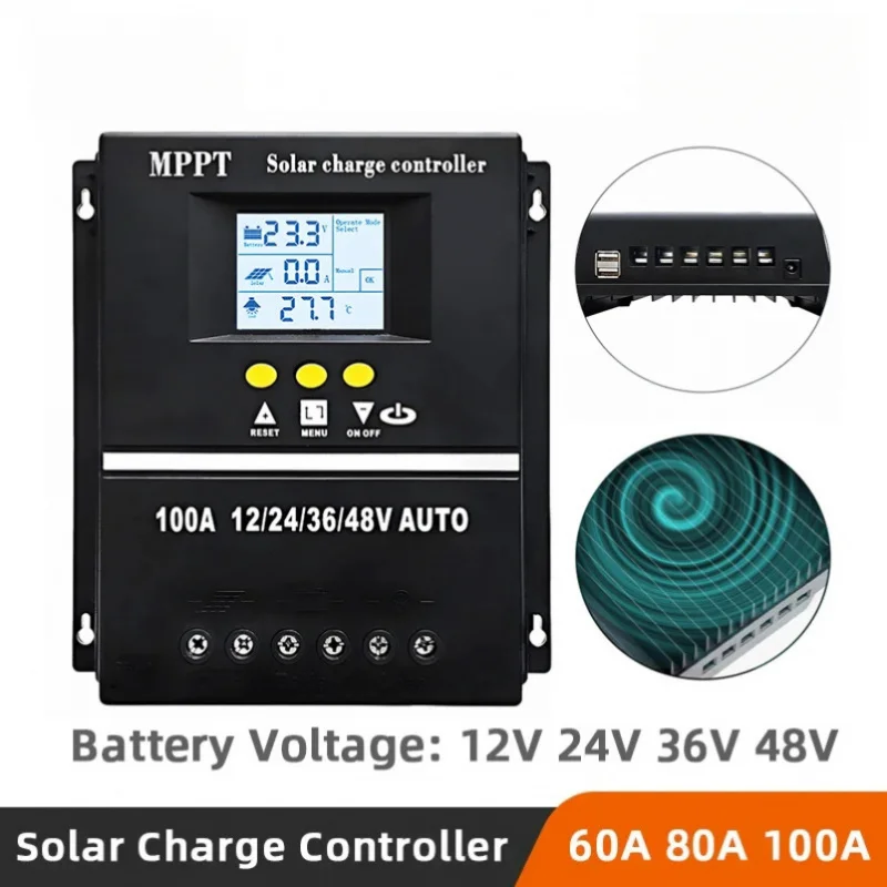 MPPT 60A 80A 100A Solar Charge Controller with LCD Dual USB Output, 12V ...
