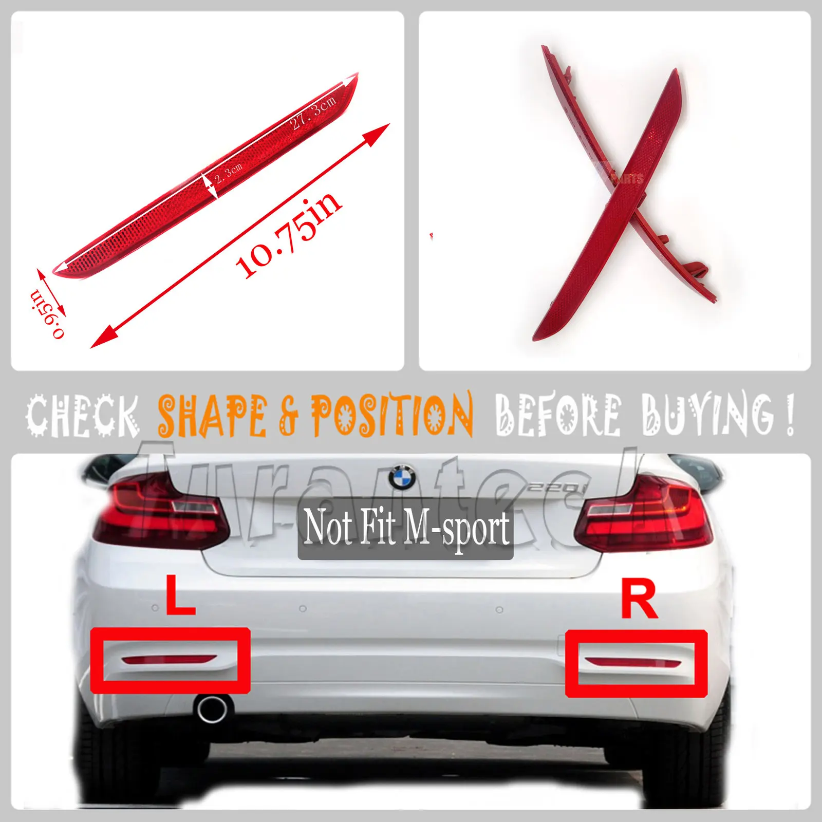 Rear Reflector For 14 21 BMW 2 Series F22 F23 218i 220d 220i 225d 228i ...