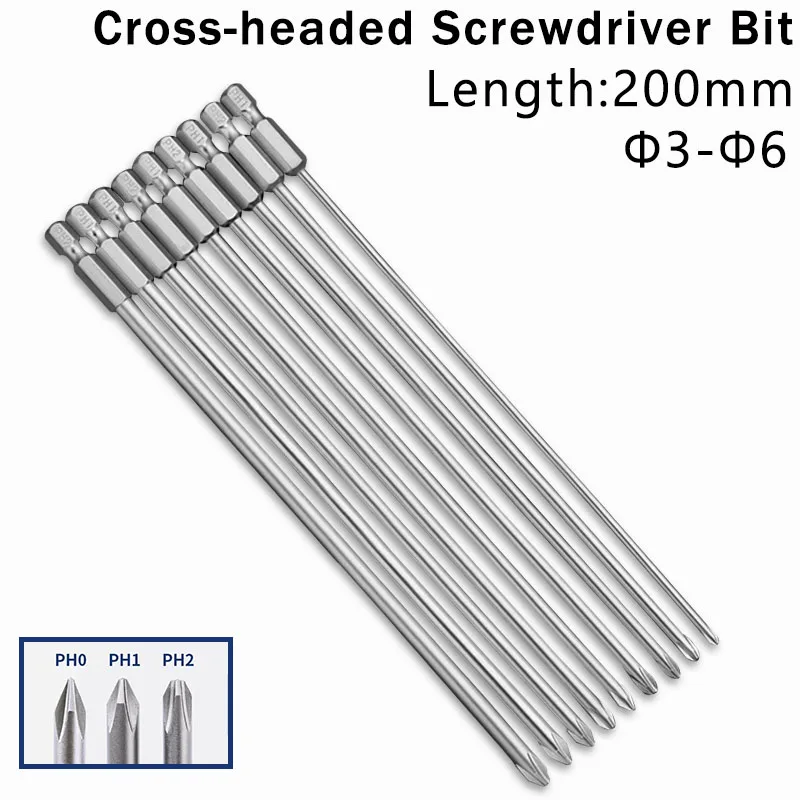 10Pcs-200mm-Length-Hex-Shank-Magnetic-Phillips-Cross-Screwdriver-Bit ...