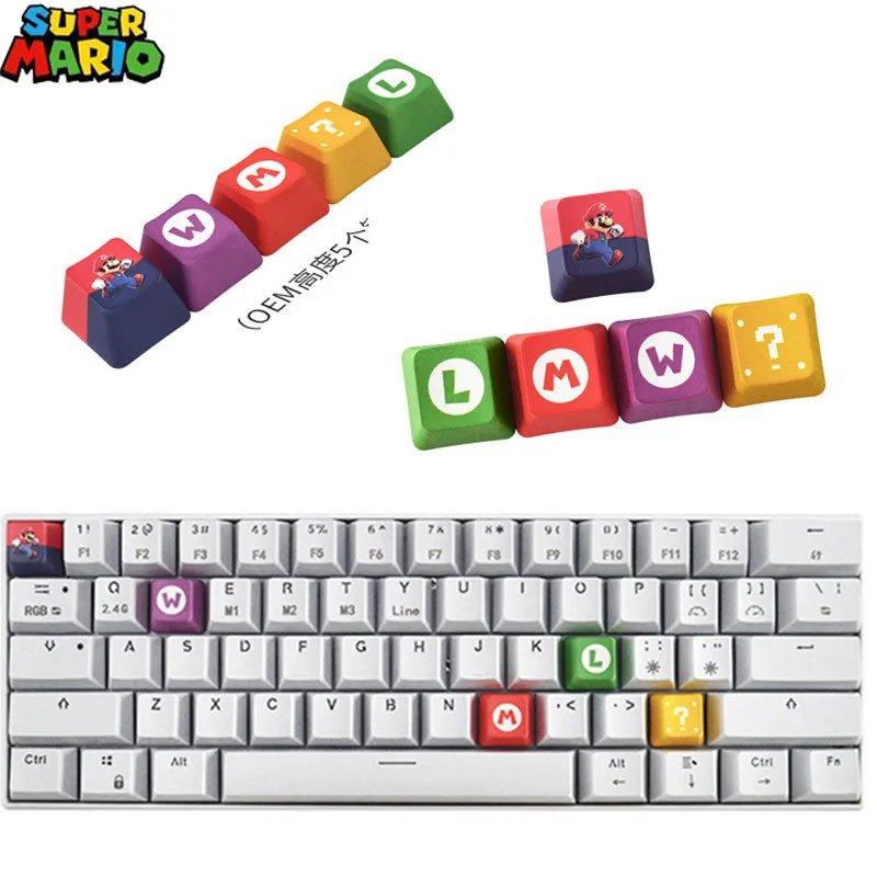 5pcs Super Mario Mechanical Keyboard Keycap Cartoon Figure Colorful ...
