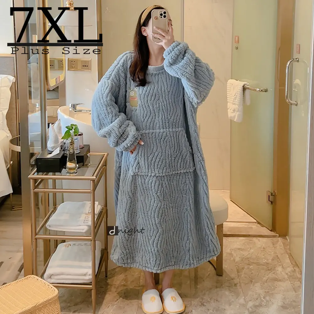 Winter-Night-Dress-for-Women-Flannel-Large-Size-7XL-Thick-Nightgowns ...