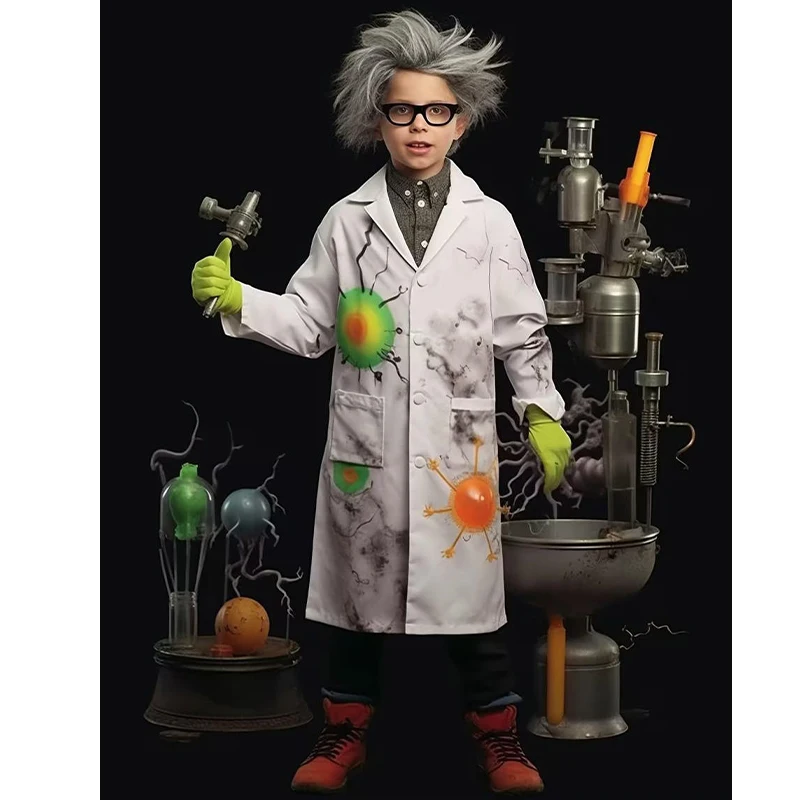 Boy Doctor White Lab Coat Halloween Dress Up Cosplay Kids Mad Scientist ...