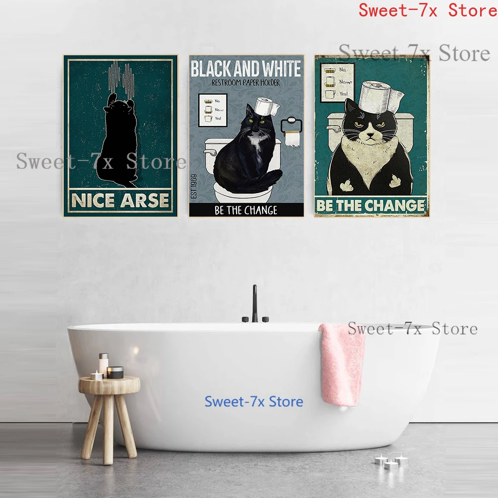 Mental preto smoking gato dos desenhos animados pintura da lona arte nordic posters e cópias de ...