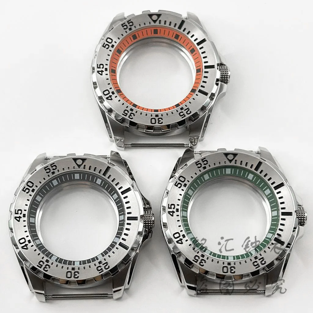 44MM Silver Stainless Steel Watch Case Orange Green Black Ring Watch ...