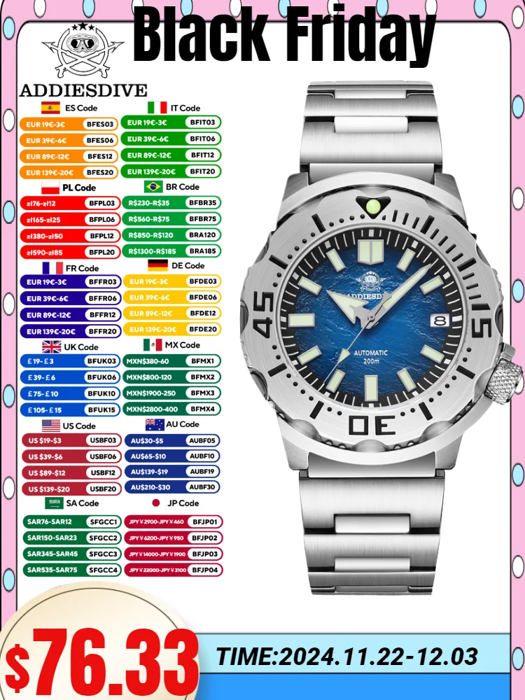 ADDIESDIVE-AD2047-Men-Watches-Sapphire-Glass-200M-Diving-NH35-Movement ...