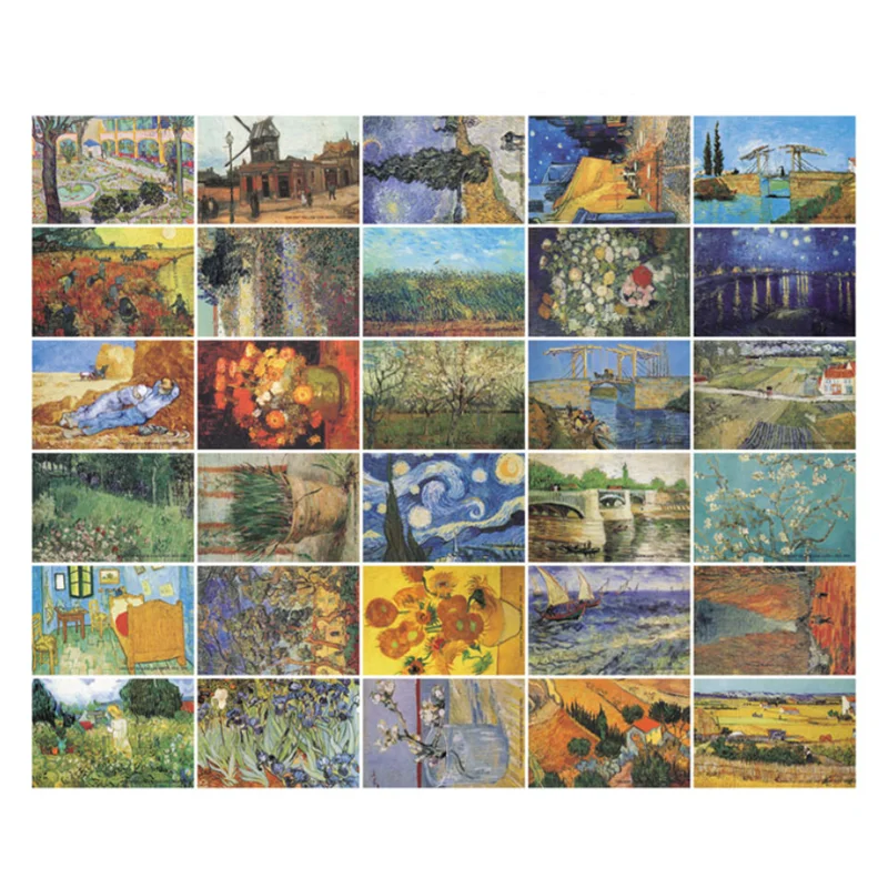 30 Sheets/Lot Art Themed Postcards Set Boxed Post Card Van Gogh's Oil ...