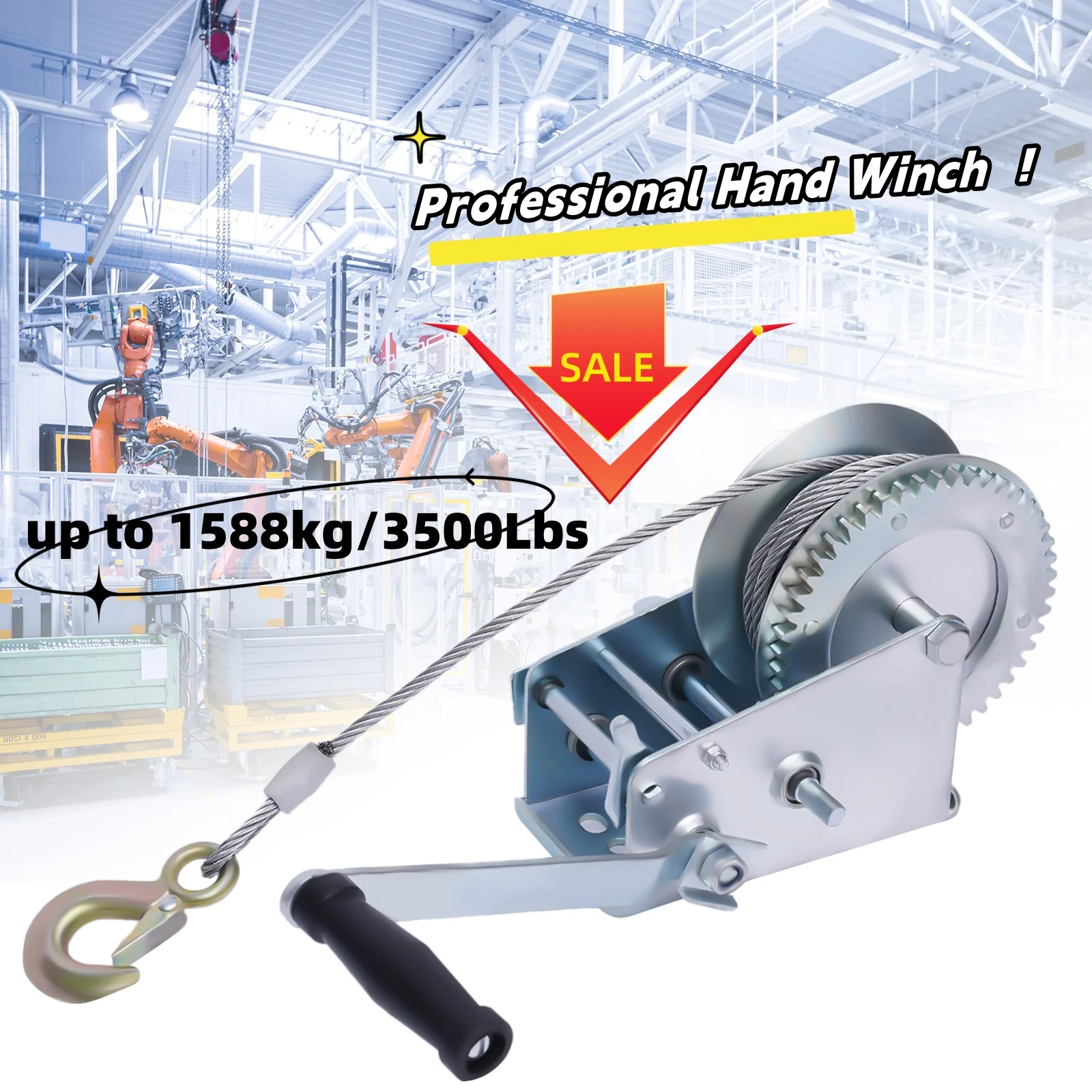 1588kg-Professional-Cable-Winch-10-Meter-Wire-Rope-Hand-Crank-Winch-For ...