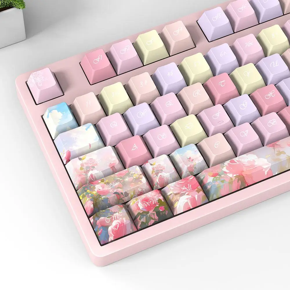 Colorful-Rose-Keycap-Side-Engraved-Transparent-Keycap-Engraved ...