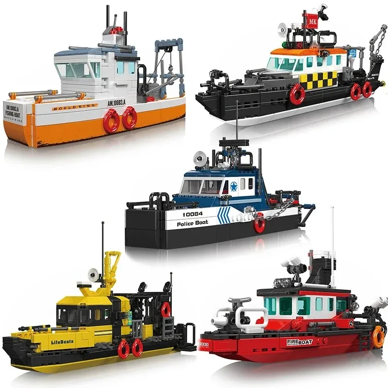 NEW Creative Speed Boat Building Blocks Fish Boat Lifeboat Classic ...