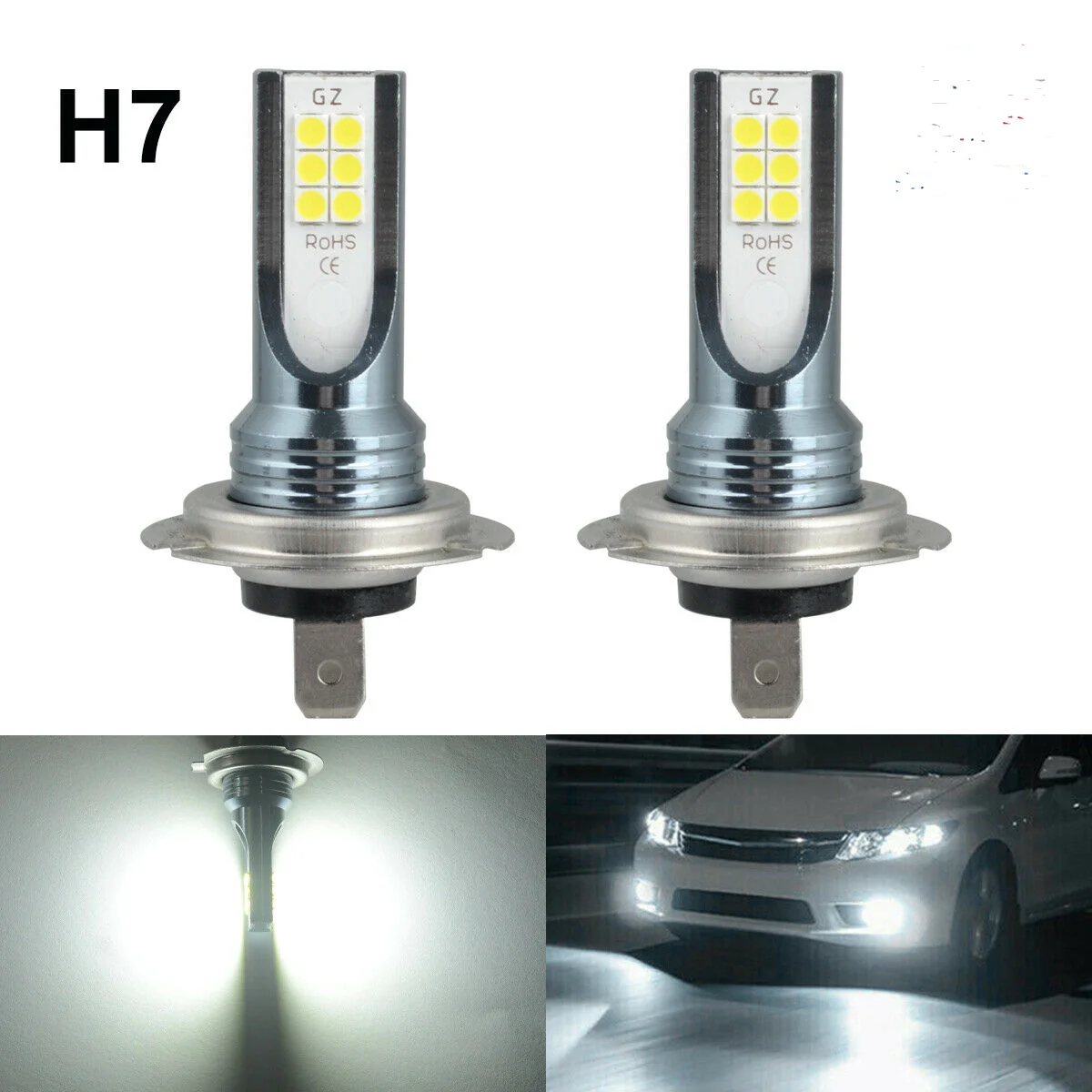 2x H7 LED Headlight Bulb Kit High/Low Beam 320W 30000LM Super Bright ...