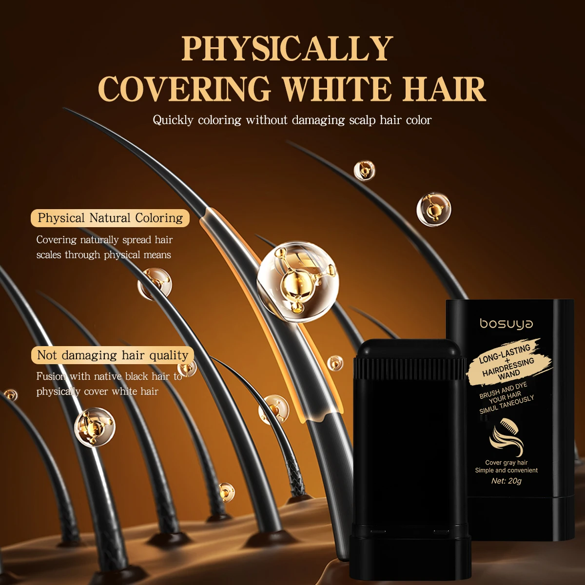 BOSUYA 2-in-1 Hair Styling Stick Covering Gray Hair Simple Convenient ...