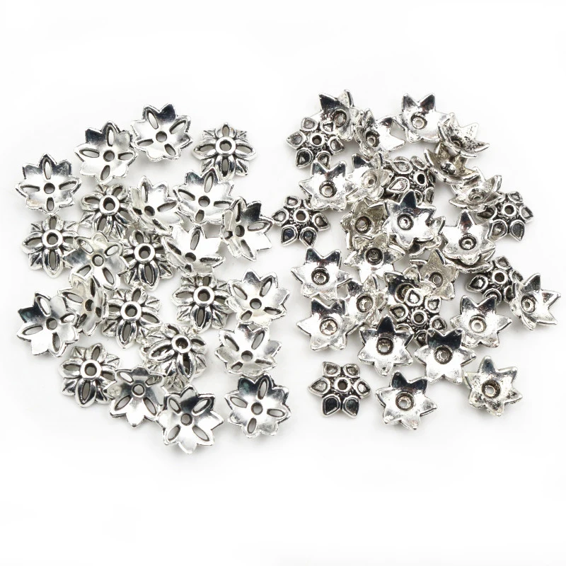 10mm 50pcs Beads Cap Antique Silver Plated Color Flower Shape Bead End ...