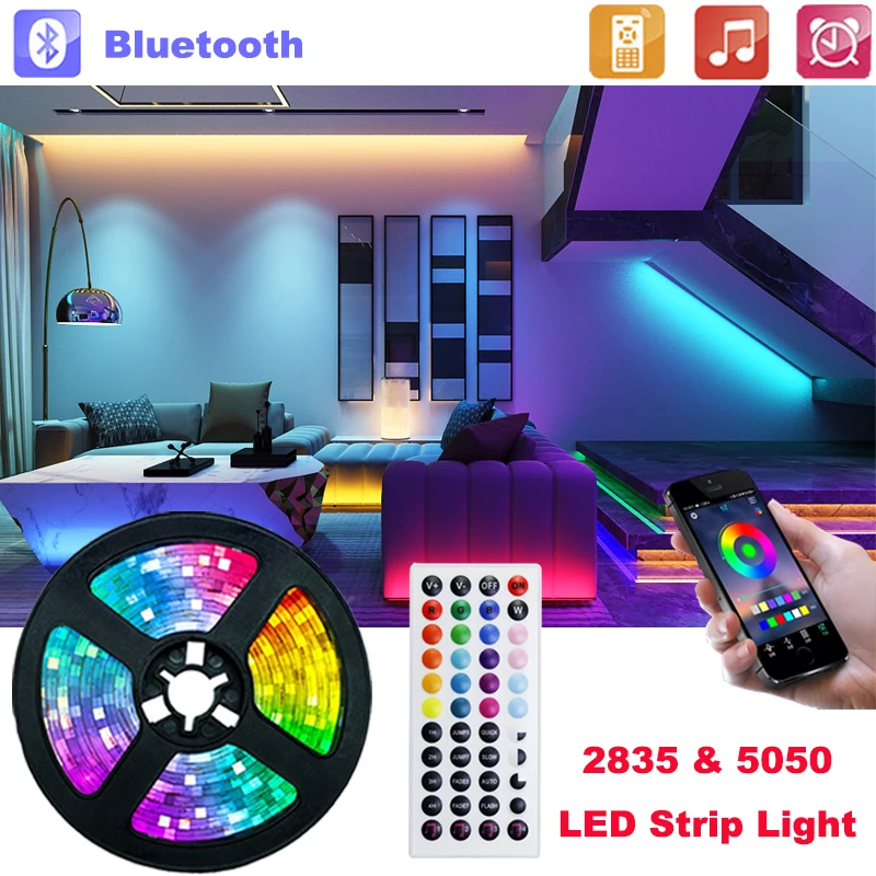 2835 ve 5050 LED şerit ışık 44key uzaktan kumanda Bluetooth RGB LED ...