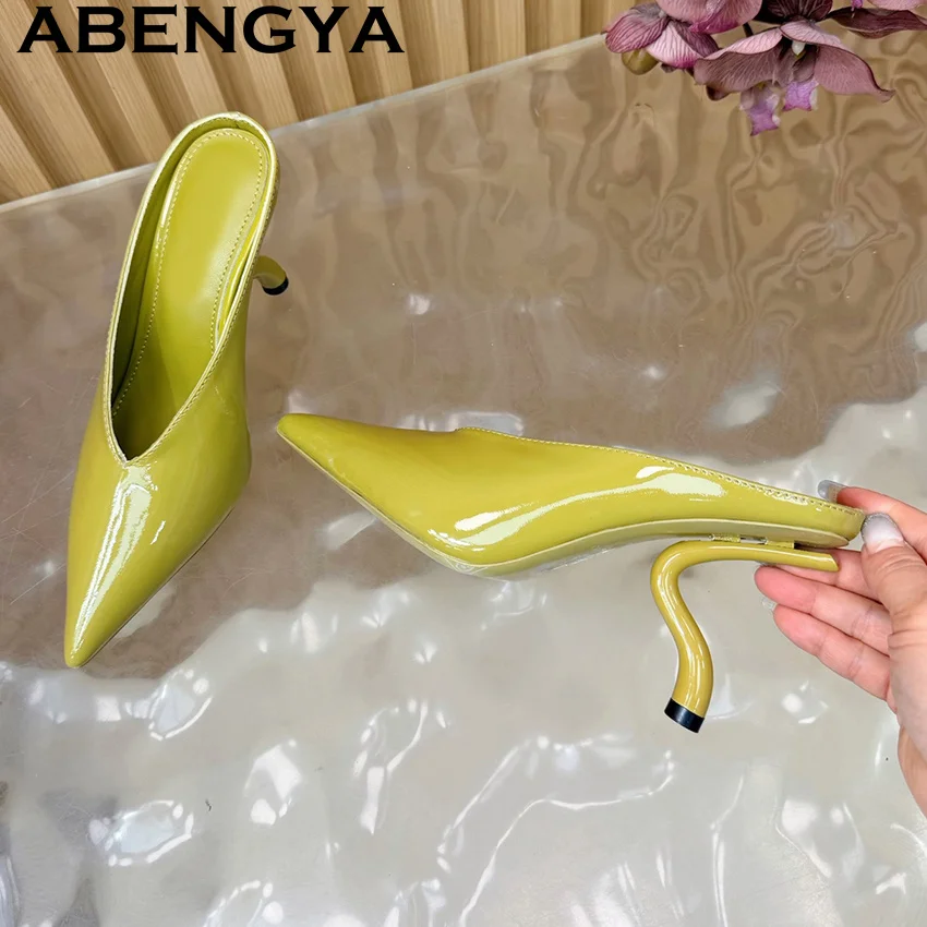 Pointy Toe Bend High Heels Slippers Women's Sensation Fine Thin Heel ...