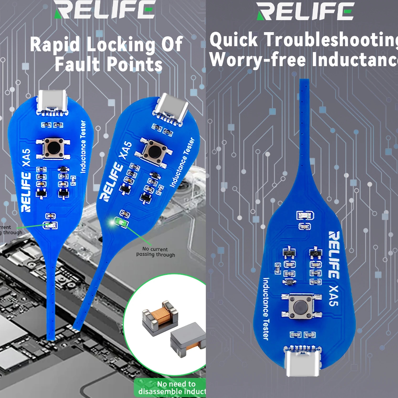 RELIFE XA5 Motherboard Coil Tester Inductor Detector Tool for Phones PC ...