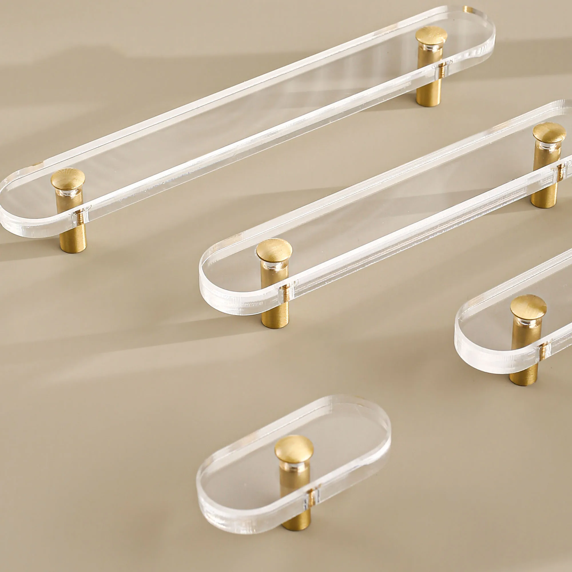 Transparent Acrylic Handles for Cabinets and Drawers Solid Brass Base ...