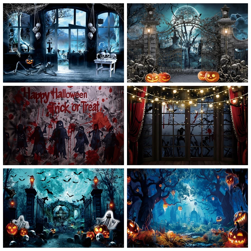 Halloween Backdrop for Photography Horror Skull Pumpkin Bloody Hands ...