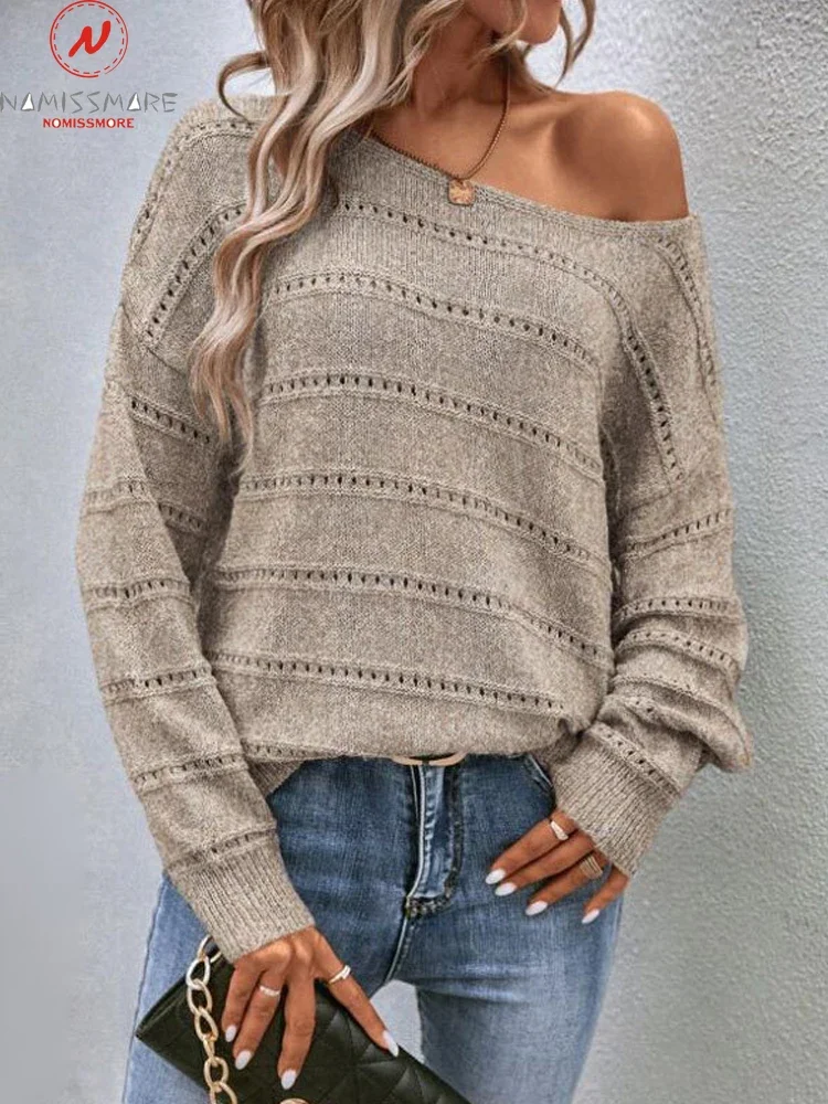 Fashion-Women-Solid-Color-Sweaters-Hollow-Out-Design-See-Through-O-Neck ...