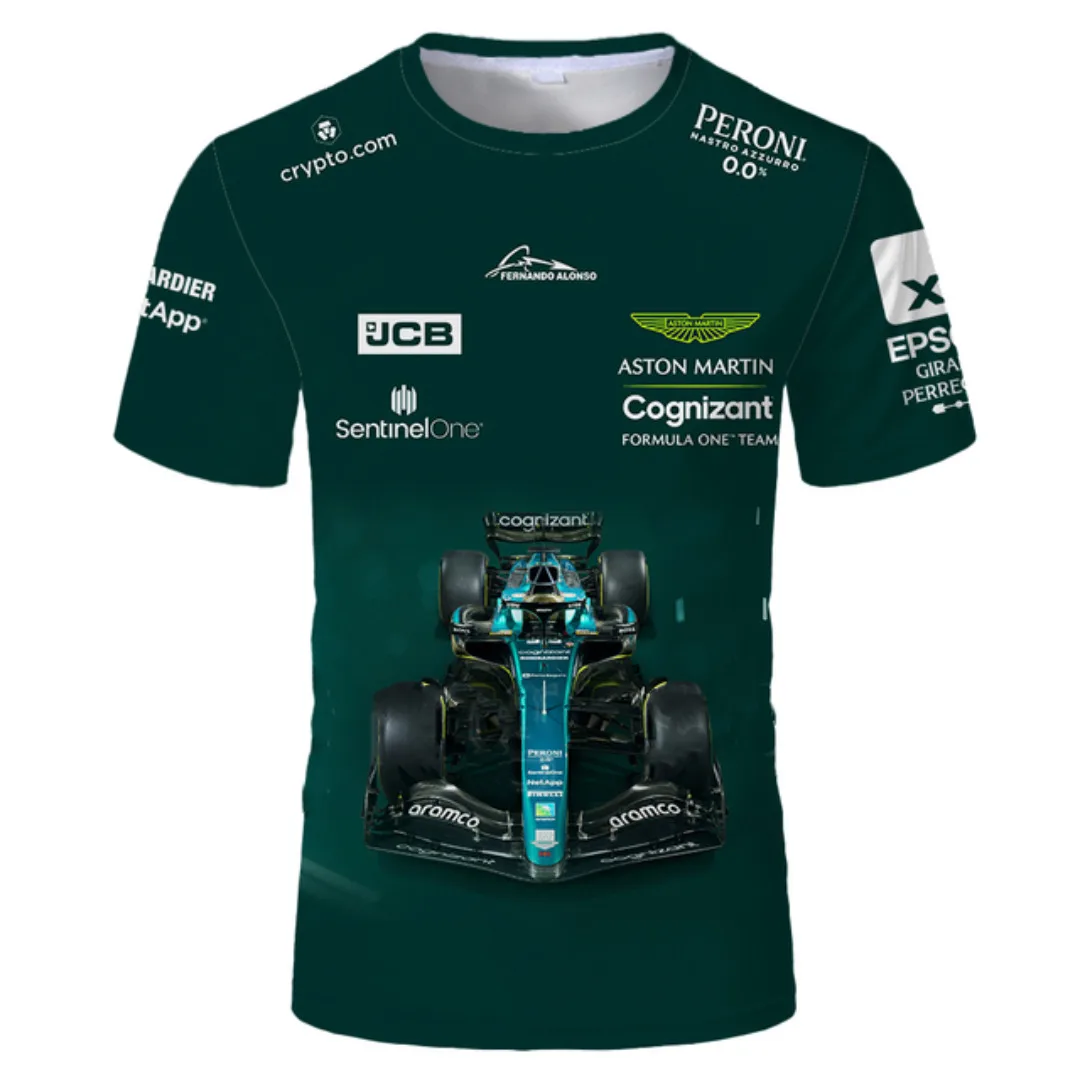 Aston Martin F1 Formula One Men's T-shirt Round Neck Sports Casual ...