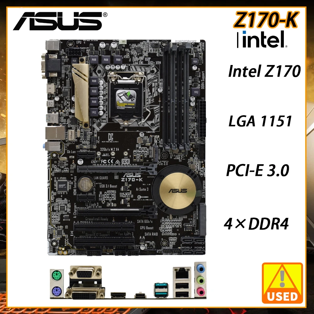 ASUS placa base Z170 K para ordenador portátil, tarjeta madre compatible con Core i7 i5 i3 CPU ...