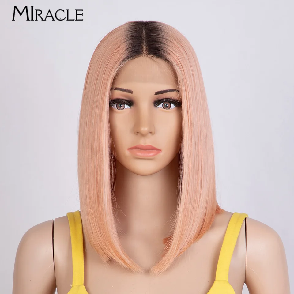 MIRACLE-Synthetic-Lace-Wigs-Straight-Short-Bob-High-Temperature-Fiber ...