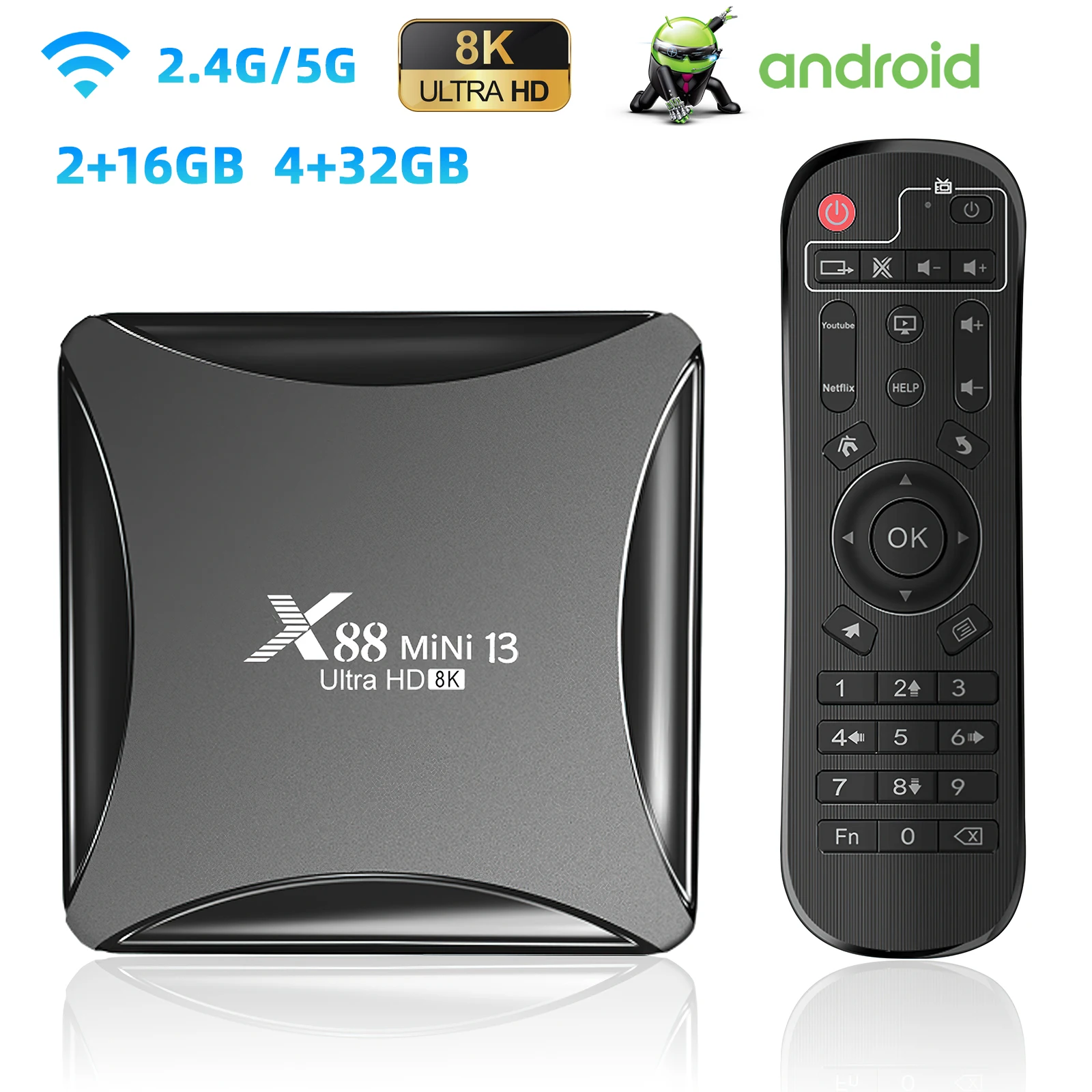 Dispositivo de TV inteligente NWE X88 Mini 13, decodificador con ...