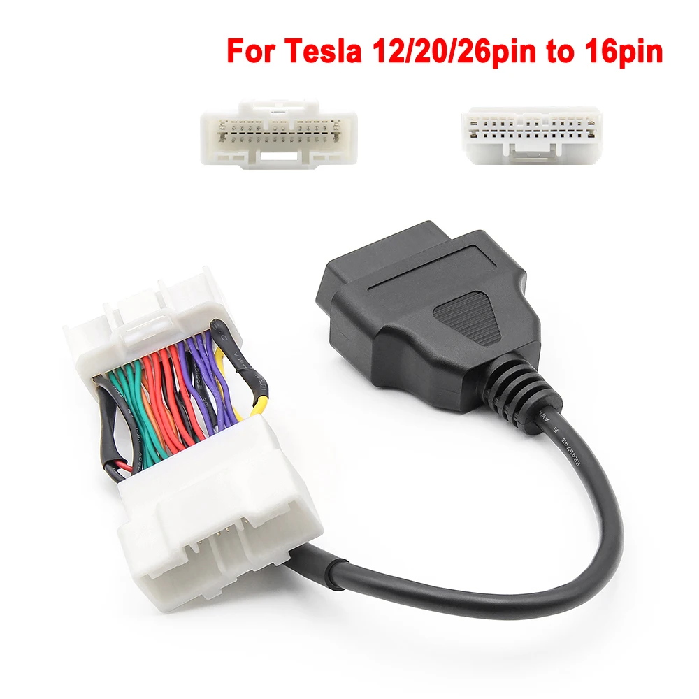 For-Tesla-12-20-26pin-to-16pin-Male-Female-OBD2-Cable-Connector-Model-3 ...