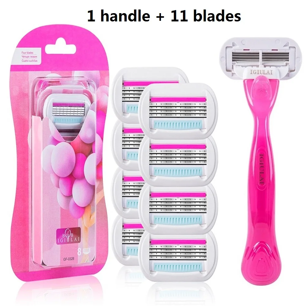 1-Hhandle-11-Blades-Women-Razor-Blade-Safety-Shaver-Replacement-Heads ...