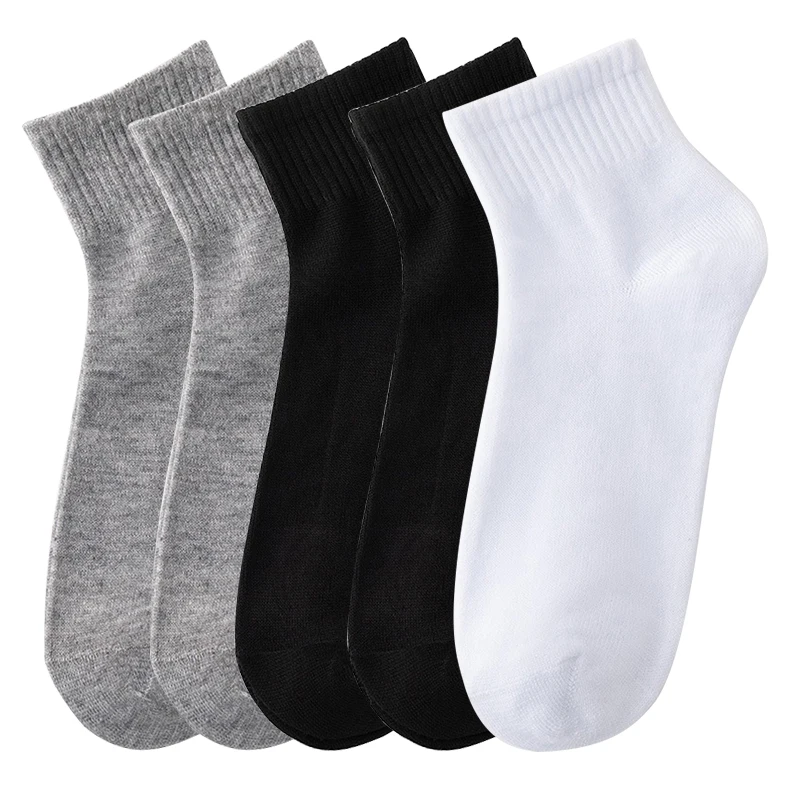 5-Pairs-Lot-Men-s-Solid-Color-Socks-Black-White-Business-Casual-Simple ...