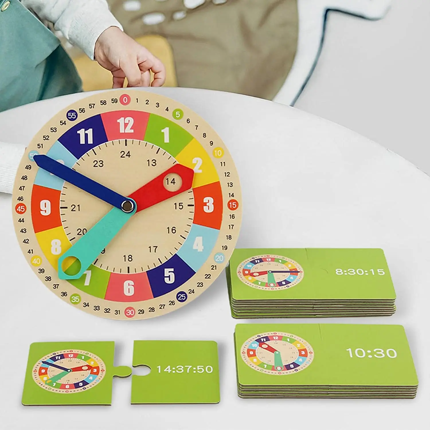 Wooden-Clock-Model-Teaching-Aid-Montessori-Learning-Clocks-with-Cards ...