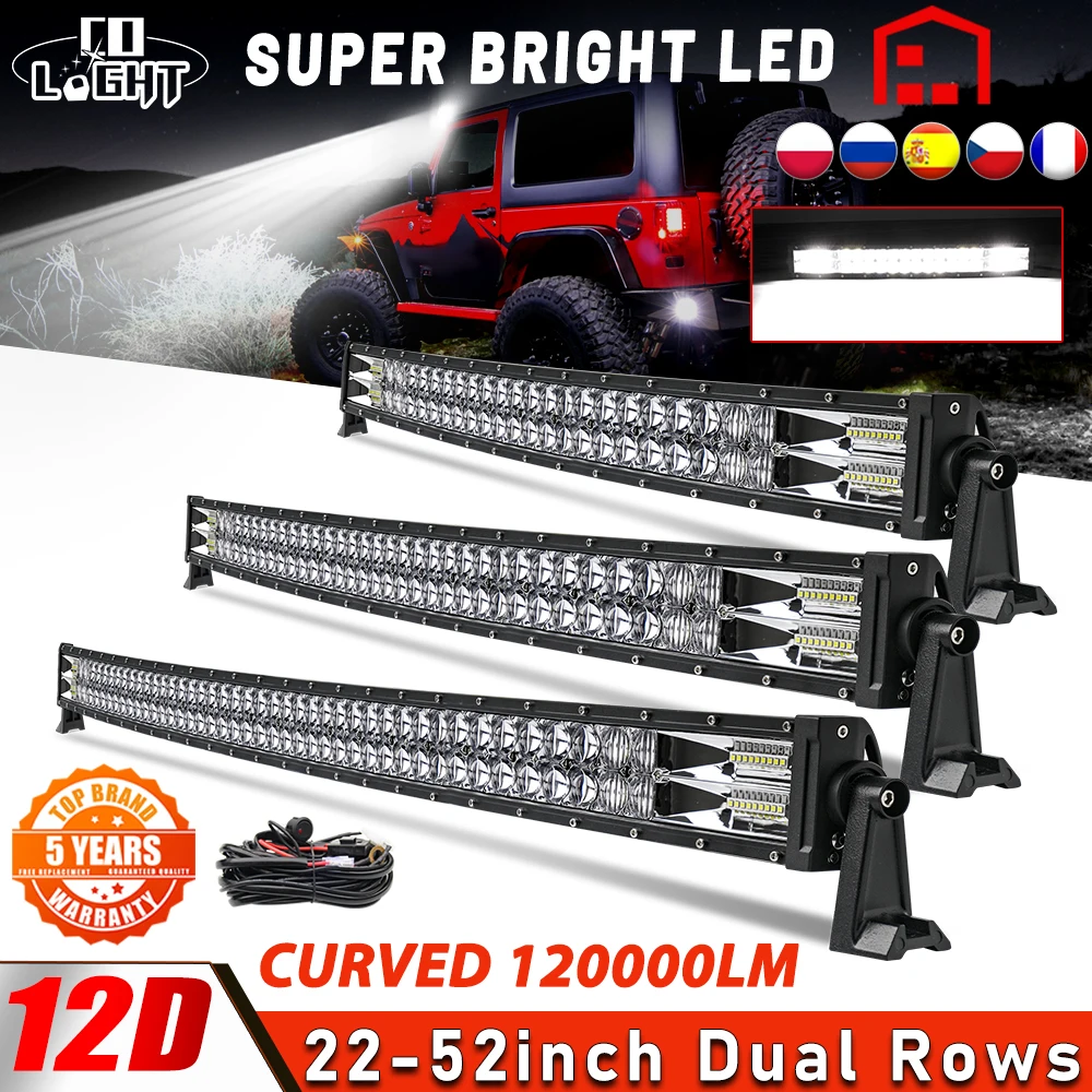 Co Light 22 32 42 52"inch Curved Suv Led Light Bar Offroad 12v 24v 2 ...