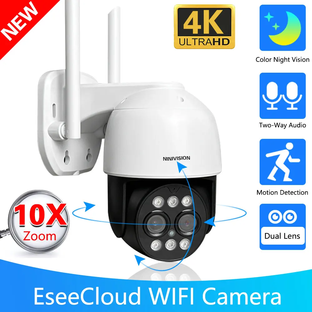 Dual Lens 2.8mm 12mm 10X Zoom 4K 8MP PTZ WiFi IP Camera 2K 4MP Outdoor ...