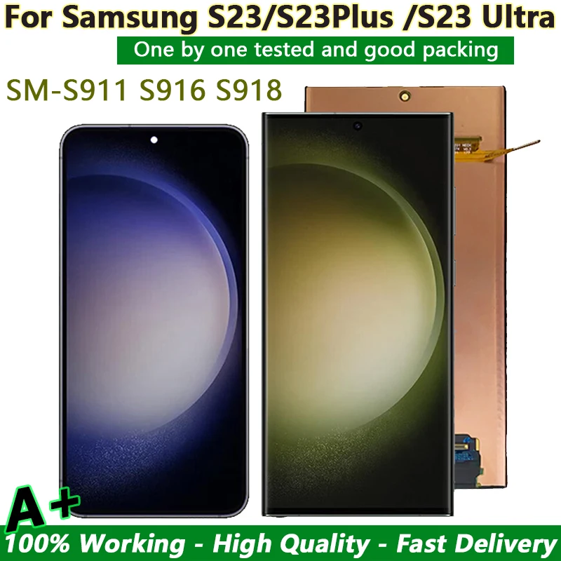 100-AMOLED-Frontal-S23-S911-Display-For-Samsung-S23-Ultra-S918-LCD ...