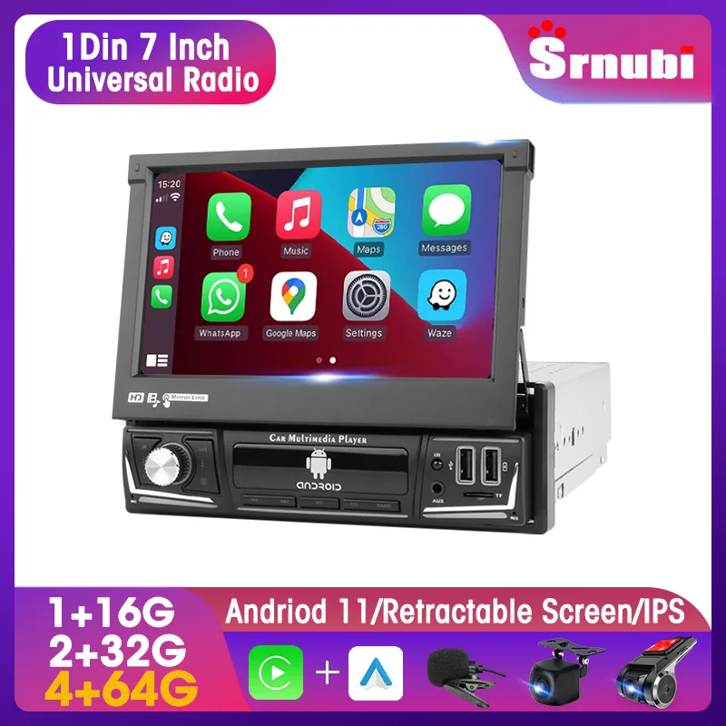 1Din Rádio Do Carro 7 polegada Tela Retrátil Multimídia Video Player Autoradio Universal CarPlay ...