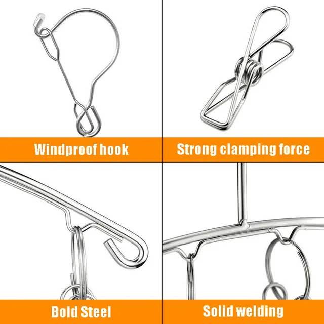 6-20Pegs Stainless Steel Clothes Drying Hanger Windproof Clothing Rack ...