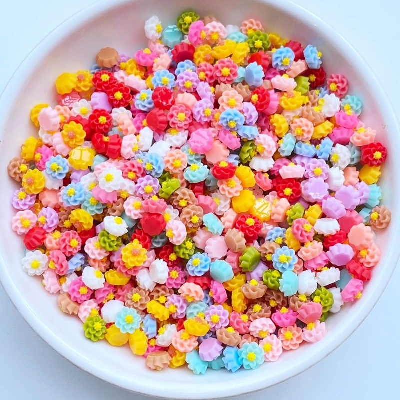 100Pcs 6mm Mini Flower Gems Nail Art Resin Mix Colors Floral Nail Art ...