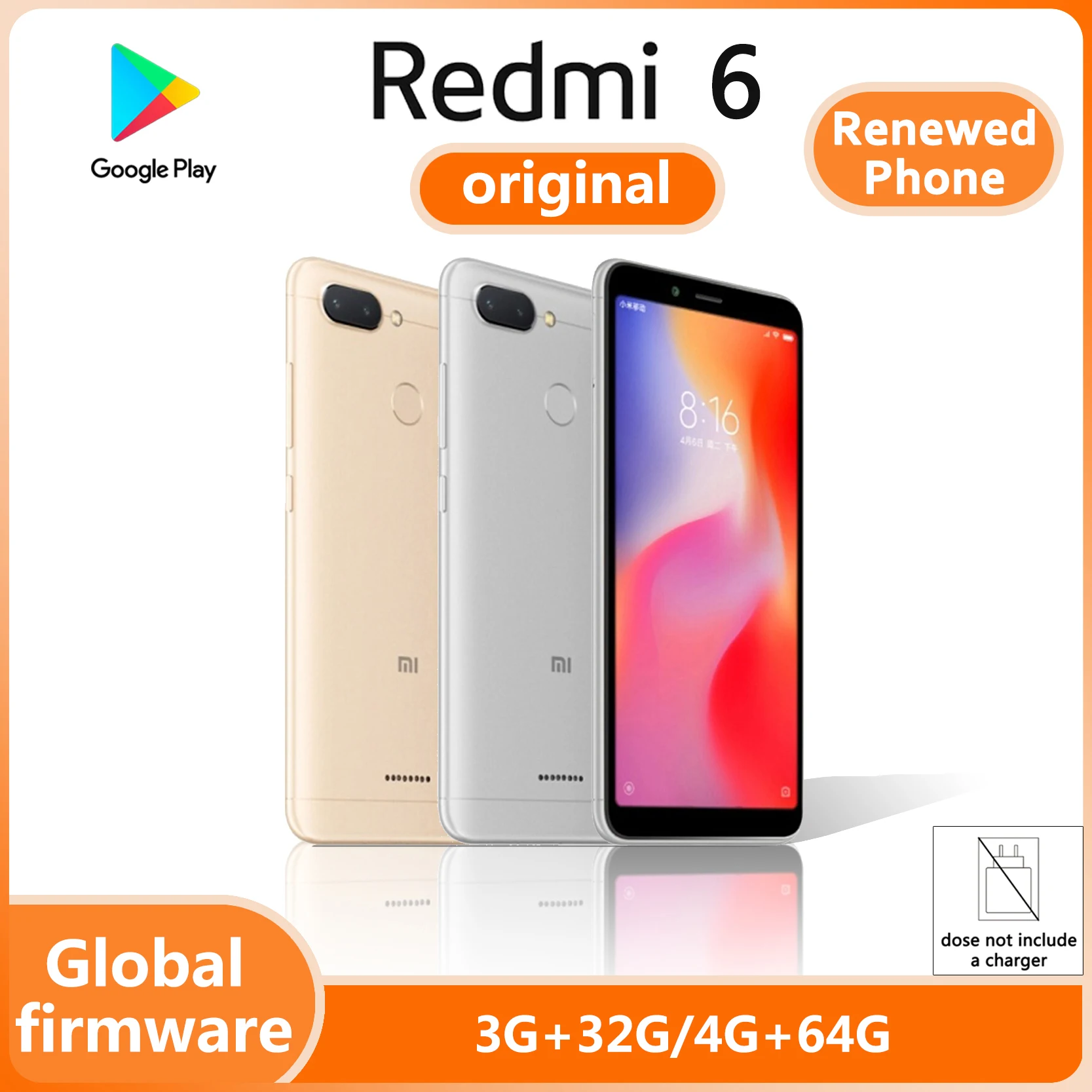 Renewed Phone Xiaomi Redmi 6 4G LTE GSM unblocked "12MP Dual Camera ...