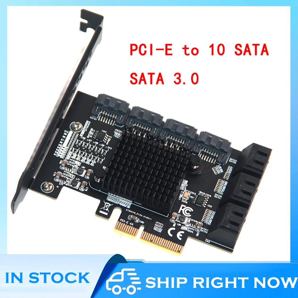 10 Port PCIE SATA Card Server PCI Express 6Gbps Adapter Add with Heat ...