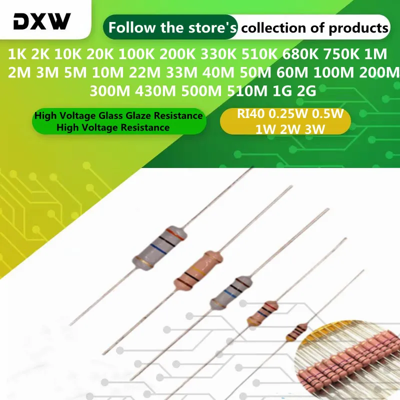 High Voltage Glass Glaze Resistance RI40 0.25W 0.5W 1W 2W 3W 1K 100K 1M ...