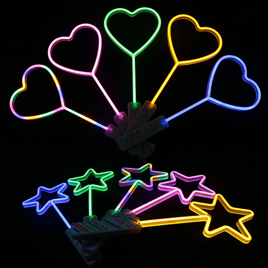 LED Neon Party Lights Flashing Batons Cheering Heart-shaped Glow Stick ...
