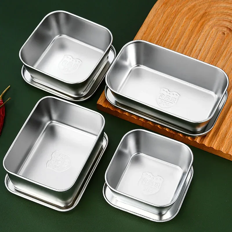 201-304-Stainless-Steel-Storage-Tray-With-Lids-Rectangle-Food-Container ...