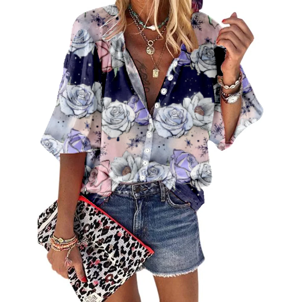 Blouse-Women-s-Elegant-Pretty-Half-Sleeve-Shirt-Fashion-Soft-V-Neck ...