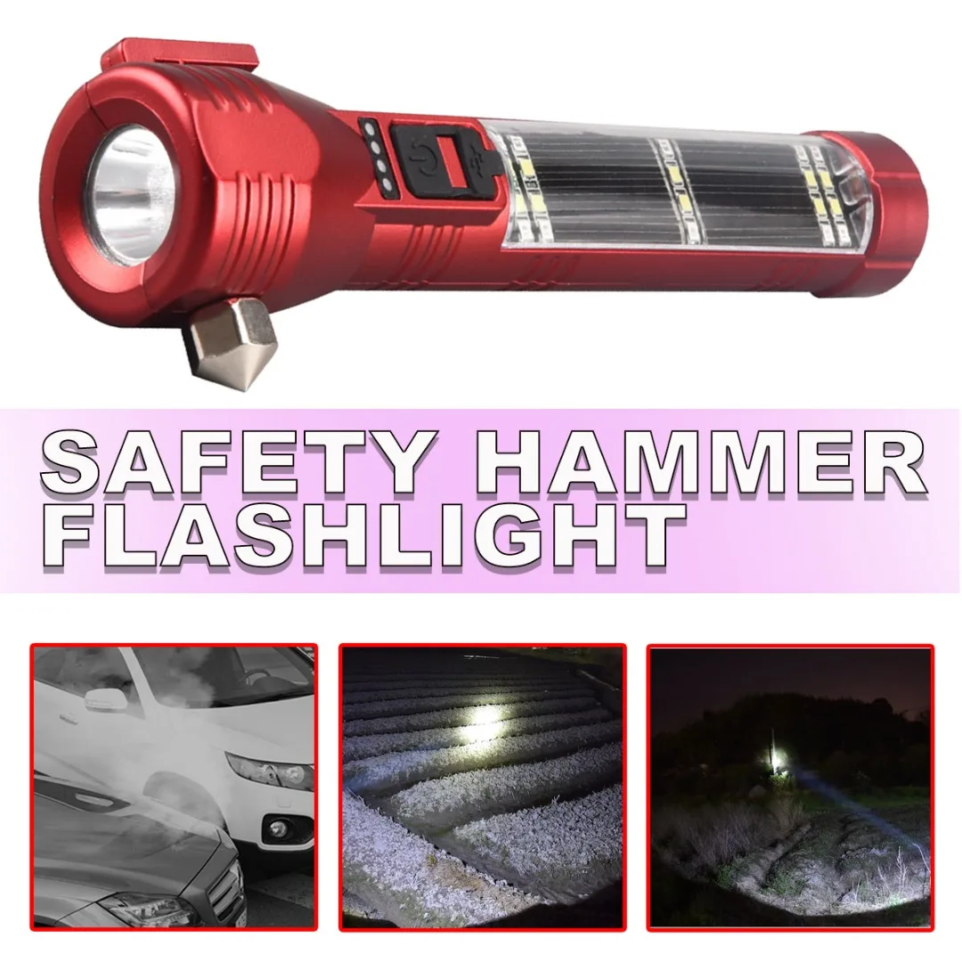 Multi-Function-Car-Hammer-Flashlight-Waterproof-LED-Solar-Flashlights ...