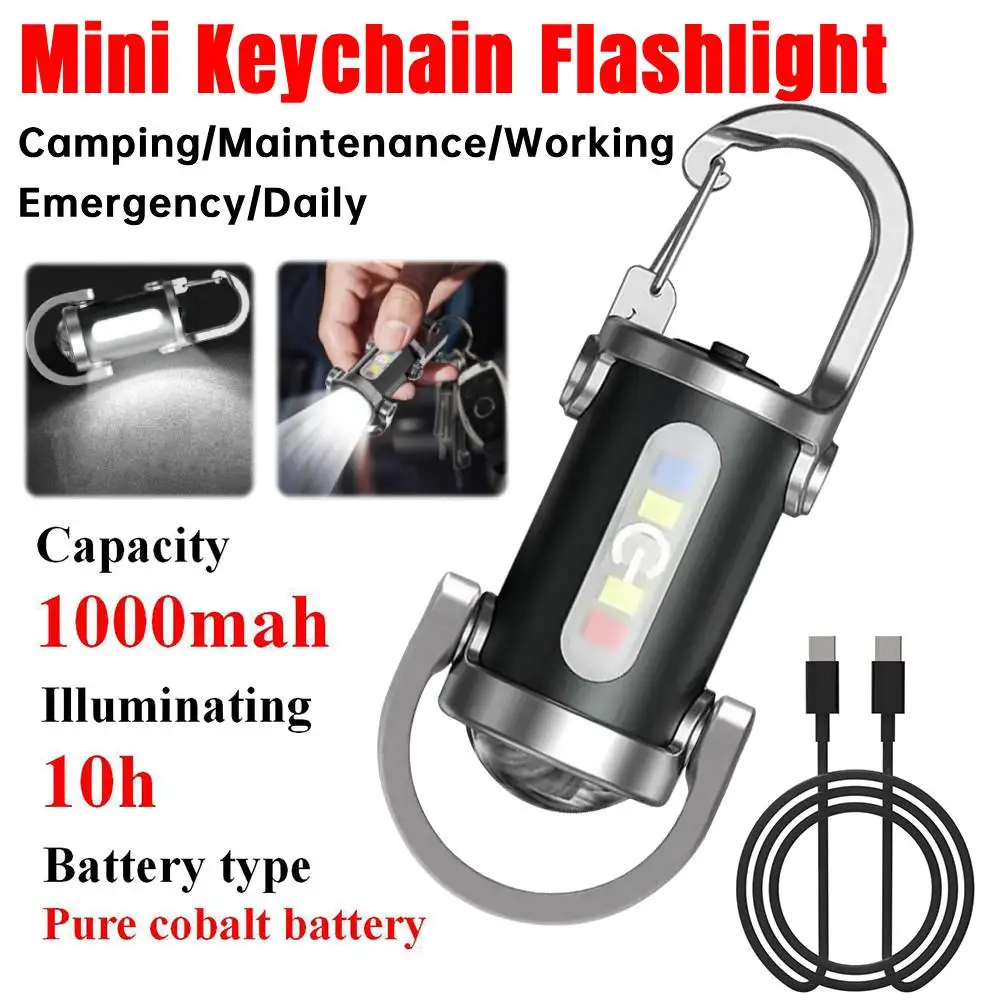 1200LM Mini Keychain Flashlight 3 Modes Super Bright Work Light ...