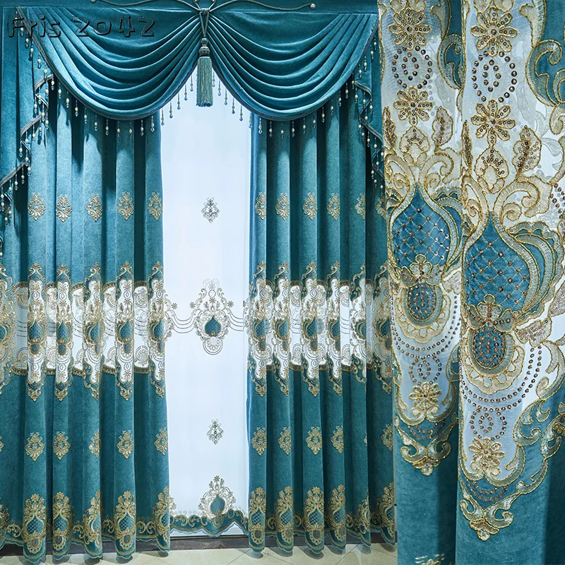 European Style Embroidered Curtains for Living Room Bedroom Luxury ...