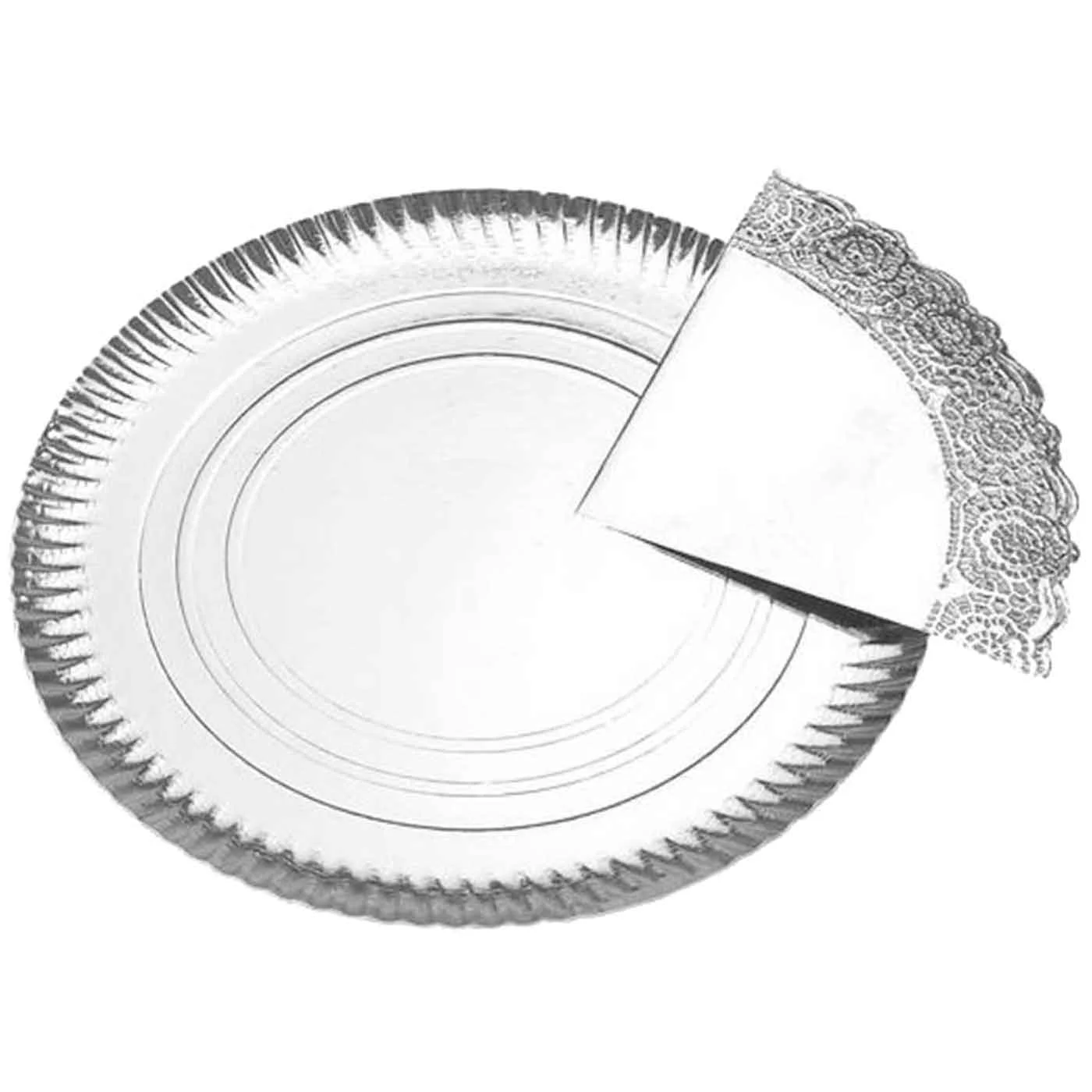 Tradineur-Round-Silver-Cardboard-Tray-with-Blonde-Recyclable-Paper-Lace ...