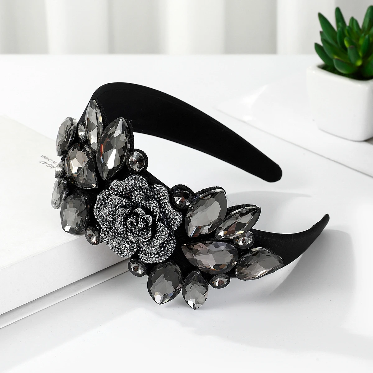 Luxury Hair Accessories Gorgeous Gray Crystal Baroque Headband Big ...