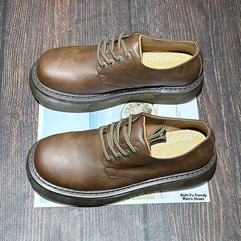 Brown Casual Men's Leather oes Thi Bot Heightening All-Match Large Size ...