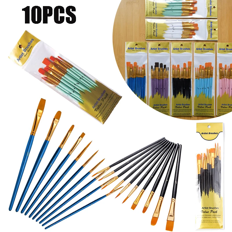 10pcs Professional Paint Brush Set Nylon Painting Brush Short Rod Oil ...