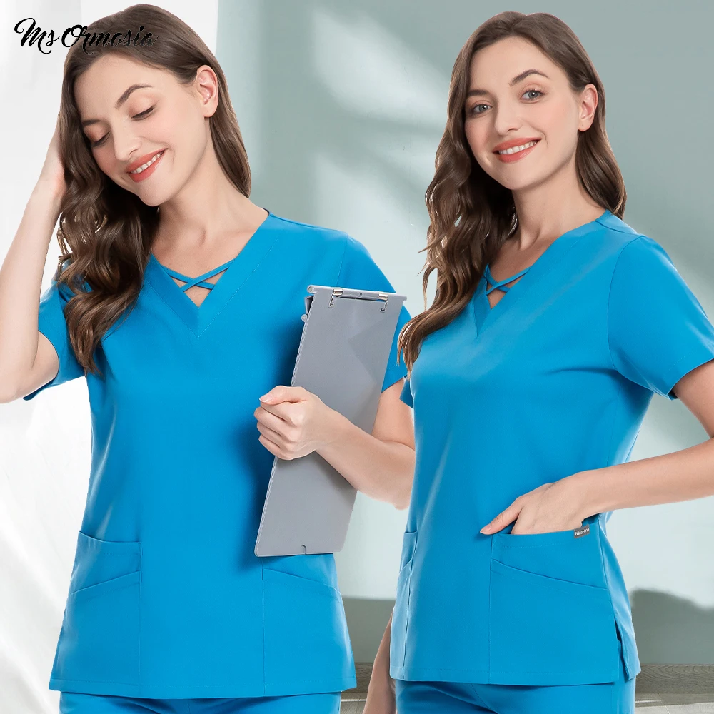 Women-Nurses-Nursing-Uniforms-Surgical-Scrubs-Tops-Doctor-Scrubs-Shirts ...